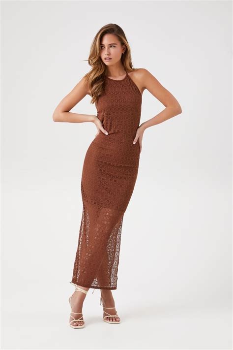 Forever 21 Crochet Halter Maxi Dress Brown Forever21usa