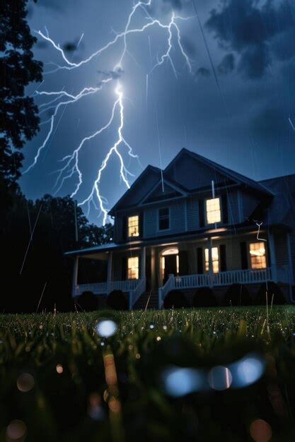 Premium Photo Lightning Bolt Striking Over A House Dramatic Weather