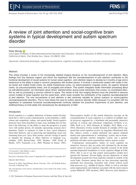 Pdf Review Of Joint Attention And Social Cognitive Brain Systems Mundy 2018 European Journal