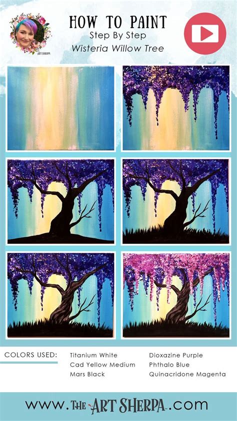 How To Paint A Wisteria Willow Tree With Q Tips Step By Step Canvas