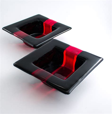 Soup Bowls Set Of 2 Fused Glass Square Bowls Modern