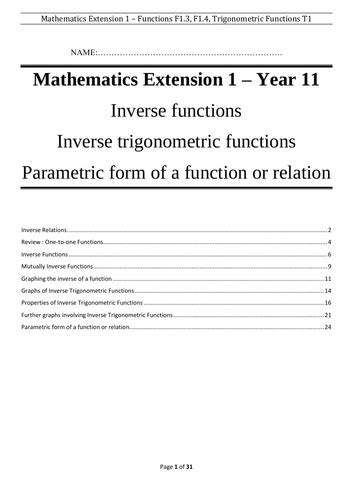 Inverse Trigonometry And Parametric Functions Year 11 Mathematics