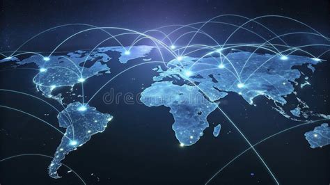 Abstract Digital World Map With Connection Lines On Dark Blue Background Vector Illustration
