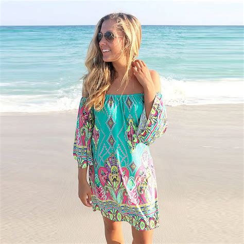 Women Sexy Summer Beach Dress Plus Size Off Shoulder Bohemian Beach
