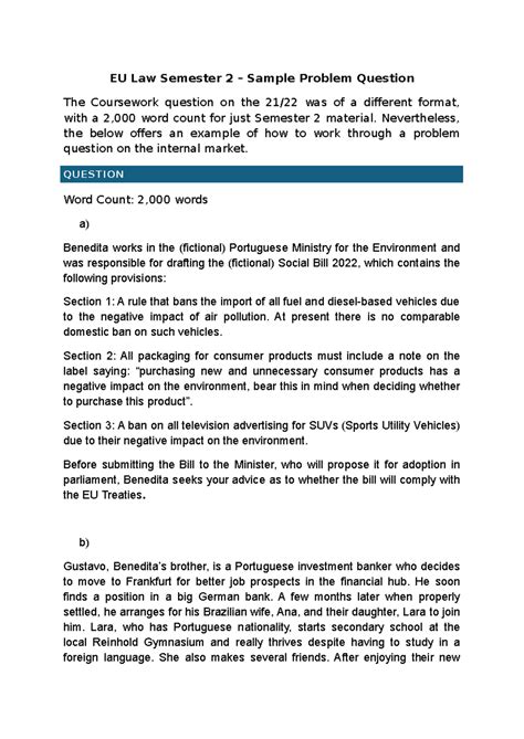 Eu Law Semester 2 Sample Problem Question Eu Law Semester 2 Sample Problem Question The