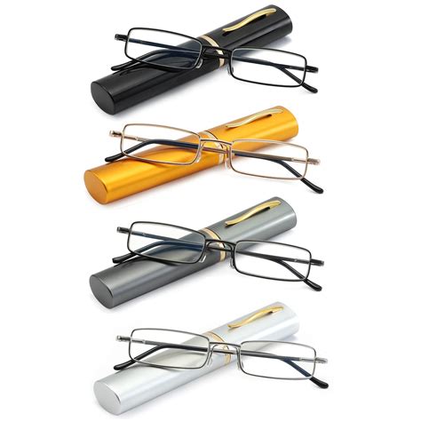Owtxis 4 Pack Slim Pen Reading Glasses For Men Women Blue Light Blocking Small Tube