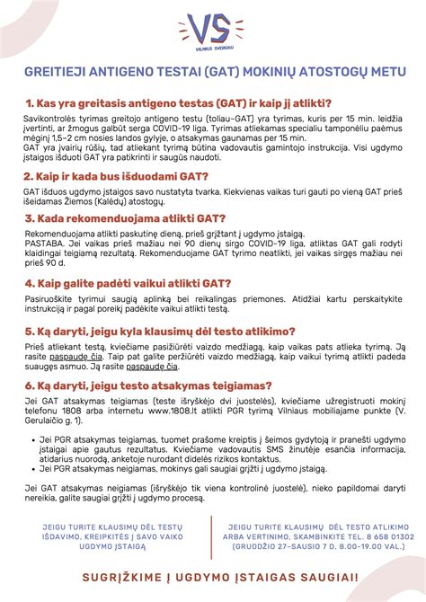 Greitieji Antigeno Testai Gat MokiniŲ AtostogŲ Metu Vilniaus Aleksandro Puškino Gimnazijos