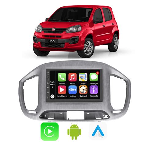 Kit Multimidia Carplay Android Auto Fiat Uno 2015 2016 2017 2018 2019 2020 2021 7 Polegadas Gps
