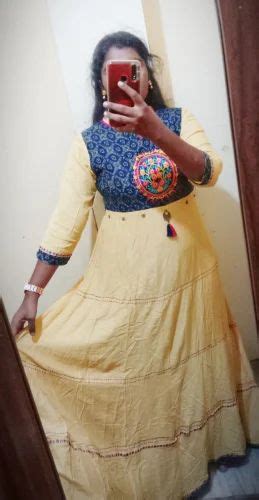 100 Rayon Cotton Embroidered Light Yellow Full Flare Anarkali Gown 3
