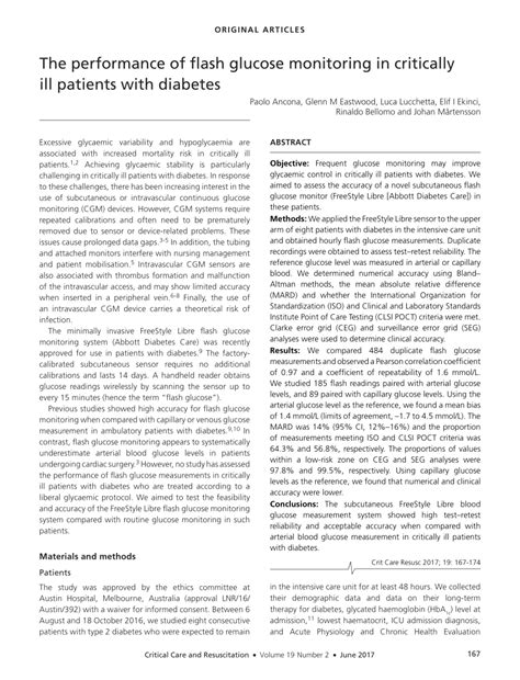 Pdf The Performance Of Flash Glucose Monitoring In Critically Ill Patients With Diabetes