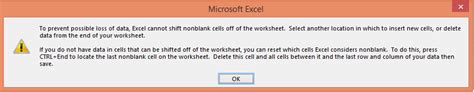 Excel Cannot Shift Nonblank Cells Off Of The Worksheet Error Quick Fixes