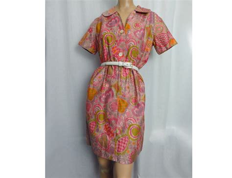 Mod Hot Pink Abstract Print Cotton Vintage 1960s Wiggle Dress Etsy