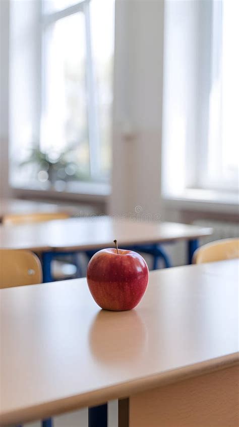 Bright Classroom Apple On Desk Under Sunlight Welcoming And