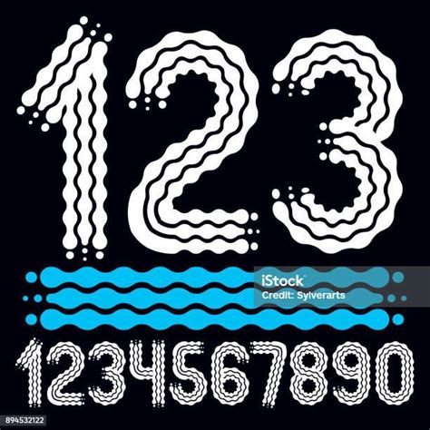 벡터 유행 멋진 컬렉션을 열거 한다 9 0에서 둥근된 굵은 숫자는 복고풍 디스코 팝 포스터 디자인에 사용할 수 있습니다 흐르는 라인 했다 0명에 대한 스톡 벡터 아트 및