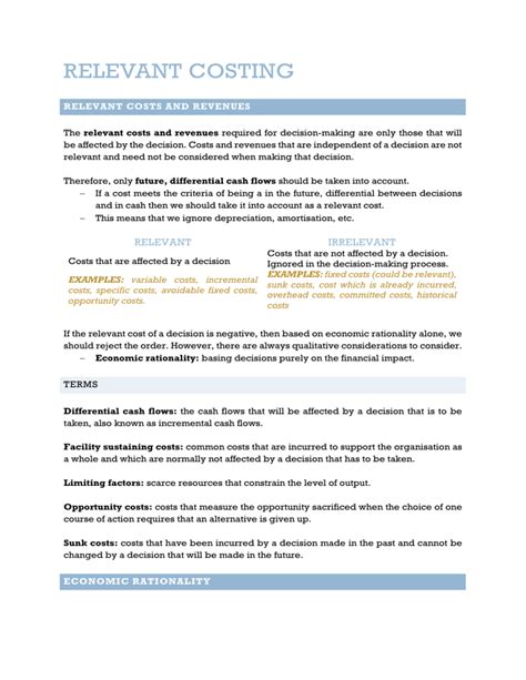 Relevant Costing Decision Making And Limiting Factors