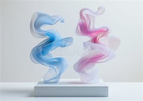 Two Abstract Sculptures Made Of Translucent Plastic One Pink And The