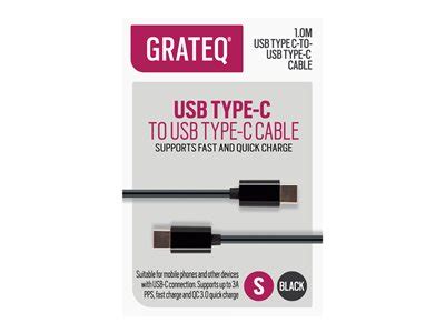 GRATEQ USB Kaapeli Pin USB C Uros To Pin USB C Uros A M Musta QC
