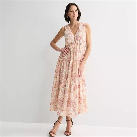 Womens Robbie Bee Sleeveless V Neck Tiered Dress