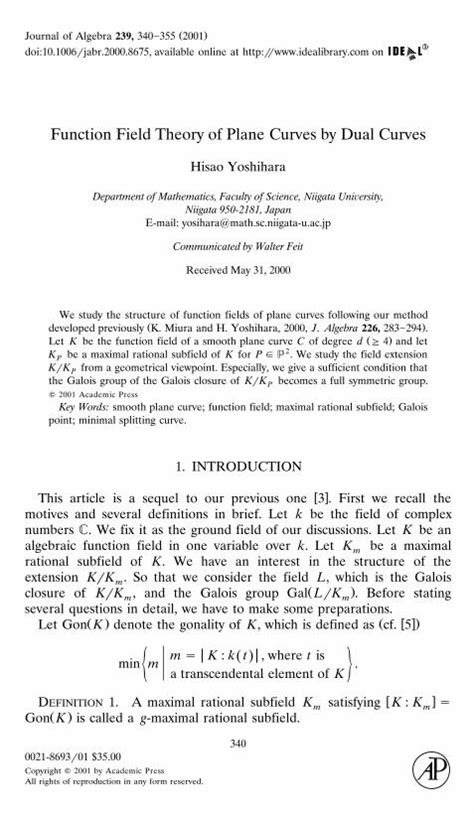 pdf function field theory of plane curves by dual curves dokumen tips