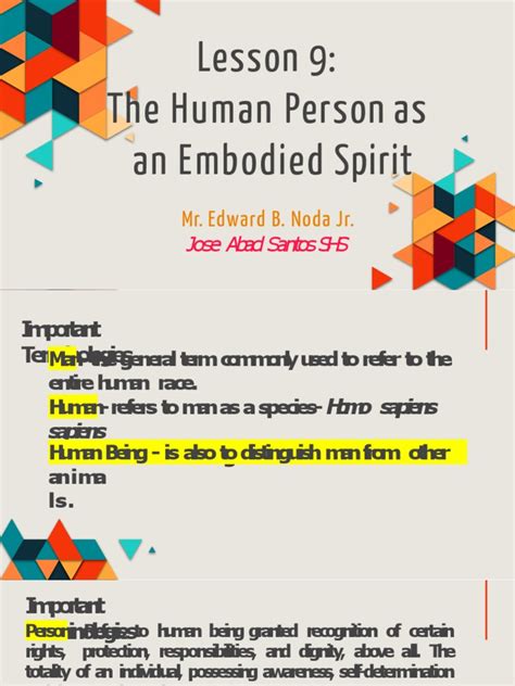 Lesson 9 The Human Person As An Embodied Spirit Hand Outs Pdf