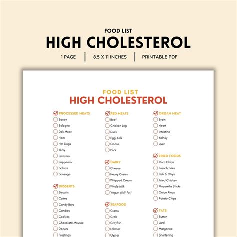 High Cholesterol Food List Printable Color Pdf Easy Heart Healthy