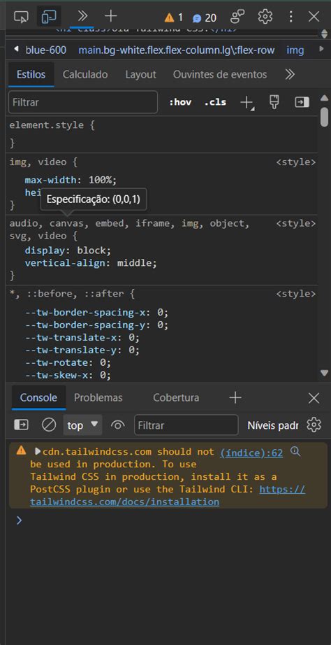 [bug] erro no terminal do navegador tailwind css estilizando a sua