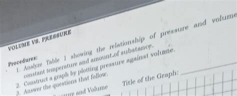 Solved Volume Vs Pressure Analyze Table 1 Showing The Relationship Of