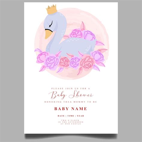 Plantilla Editable Del Cisne Lindo Bebé Ducha Invitación Recién Nacido
