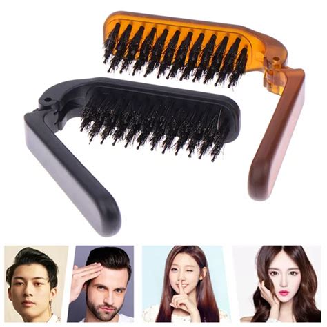 Amber Folding Comb Boar Bristle Hair Brush Portable Styling Tool Salon