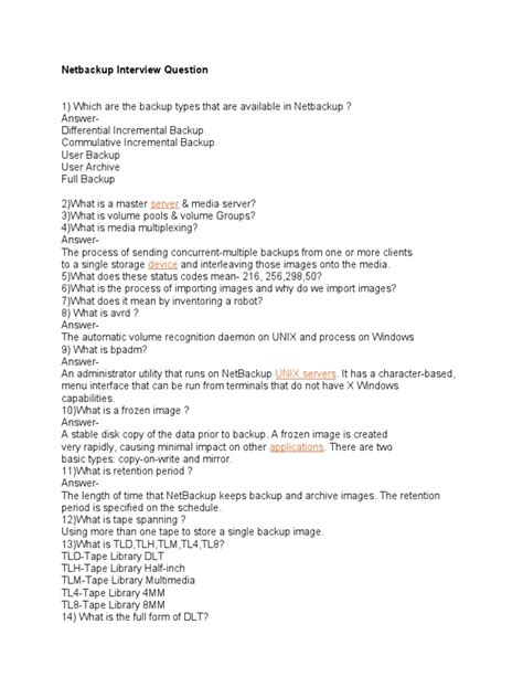 Netbackup Interview Question Server Pdf Backup Computer Data Storage