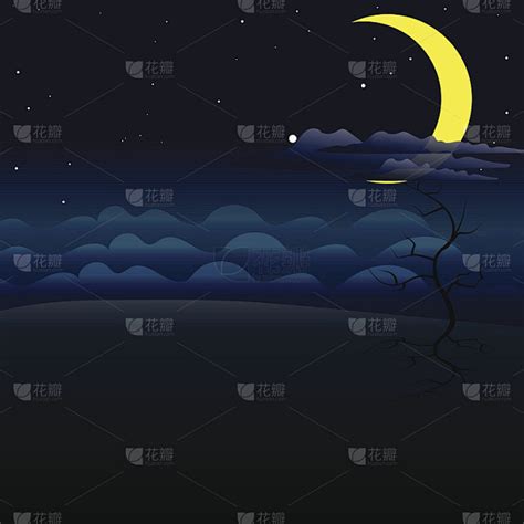卡通夜晚背景，矢量插图