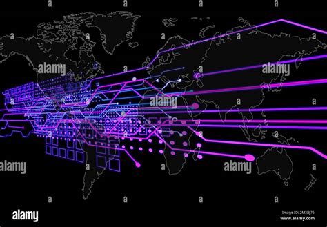 Futuristic Dashboard Of Business Analytics Information Digital Schema And World Map On Black