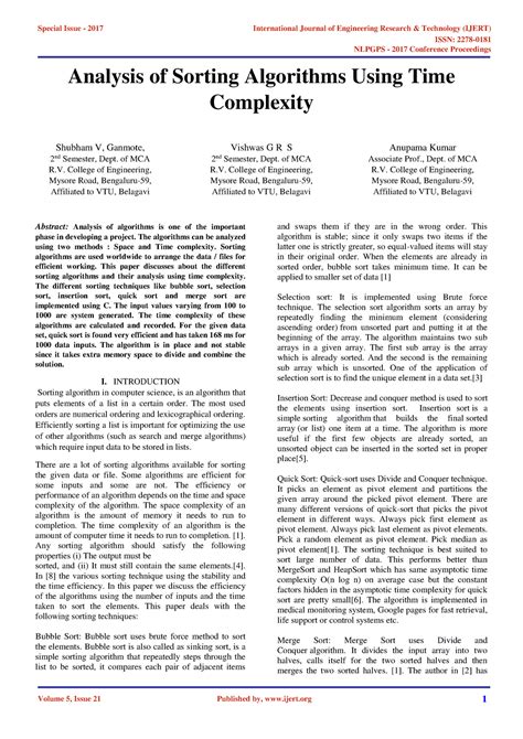 Analysis Of Sorting Algorithms Using Time Complexity Ijertconv 5is21014