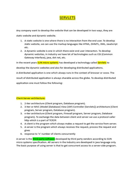 Servlets Notes Pdf Websites Dynamic Web Page