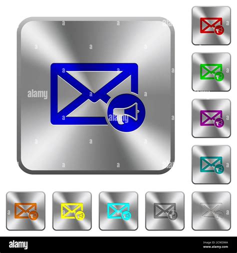 Mail Reading Aloud Engraved Icons On Rounded Square Glossy Steel Buttons Stock Vector Image