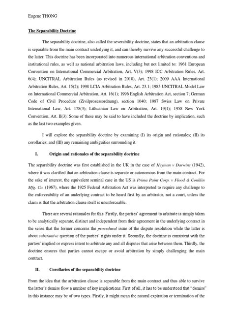 Separability Doctrine Pdf Arbitration Business Law