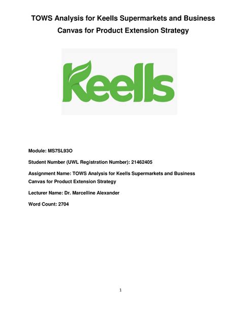 21462405 Tows Analysis For Keells Supermarkets And Business Canvas
