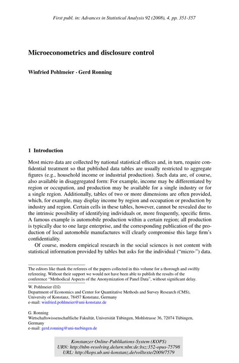 pdf microeconometrics and disclosure control
