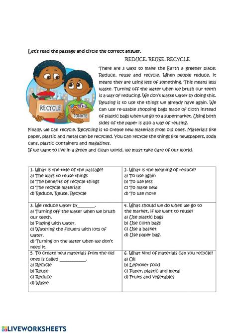 Reduce Reuse Recycle Worksheet Reduce Reuse Recycle Prehension