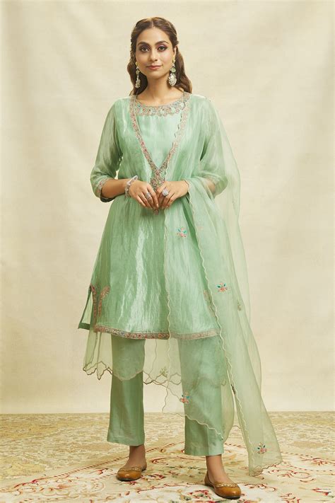 Buy Naintara Bajaj Green Yoke Hand Embroidered Kurta Set Online Aza