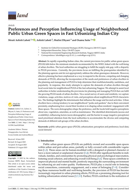 Pdf Preferences And Perception Influencing Usage Of Neighborhood Public Urban Green Spaces In