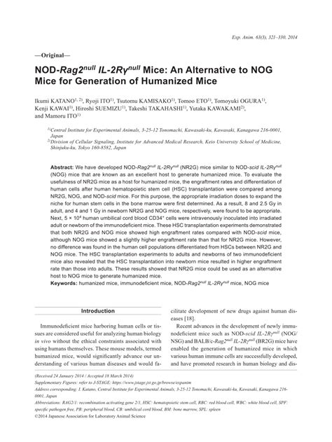 Pdf Nod Rag2null Il 2rγnull Mice An Alternative To Nog Mice For Generation Of Humanized Mice
