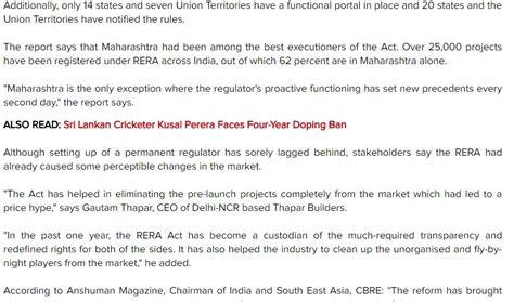 Almost A Year After The Real Estate Regulatory Act Rera Was Enacted