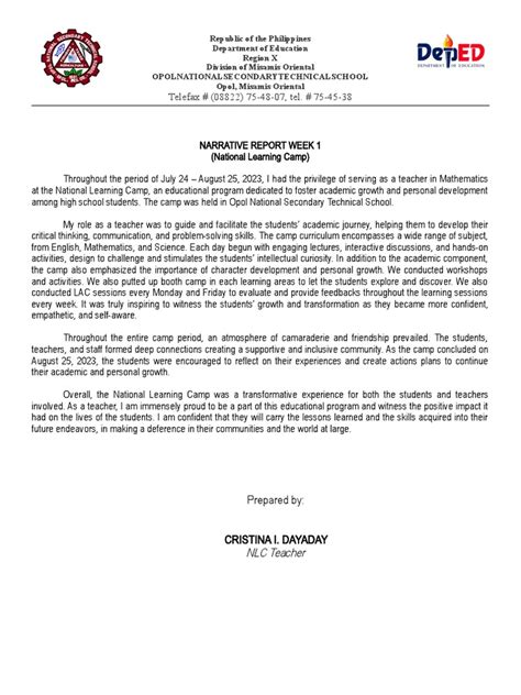 Narrative Report Nlc Pdf Teachers Mathematics
