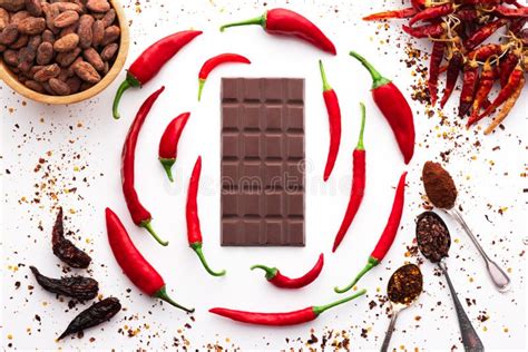 Dark Chocolate Bar Red Hot Chilli Pepper Cayenne Dry Hot Chili Spices