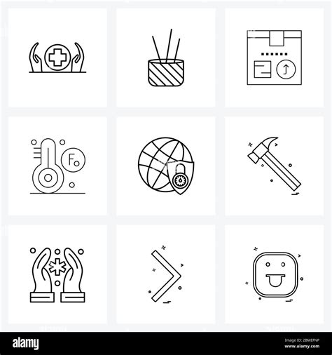 9 Interface Line Icon Set Of Modern Symbols On Protection Secure Web