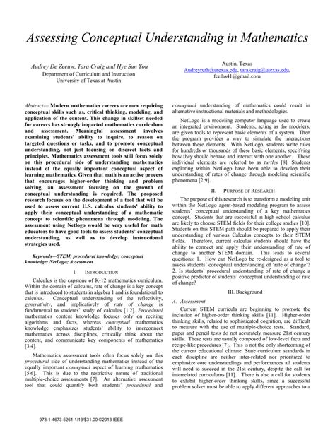 Pdf Assessing Conceptual Understanding In Mathematics