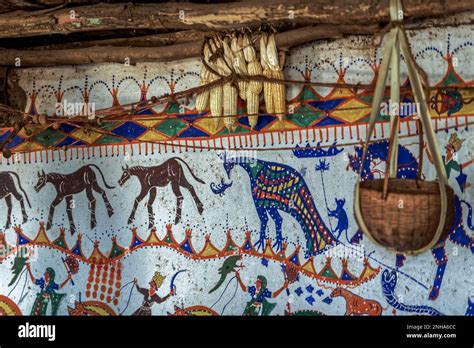 11 26 2009 Pithora Paintings On Interior Wall Of Rathwa Tribal Home
