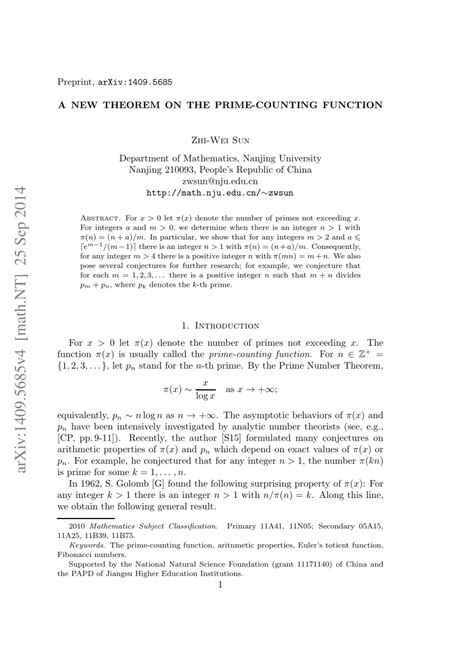 Pdf A New Theorem On The Prime Counting Function