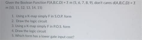 Solved Given The Boolean Function FabcdΣm56789